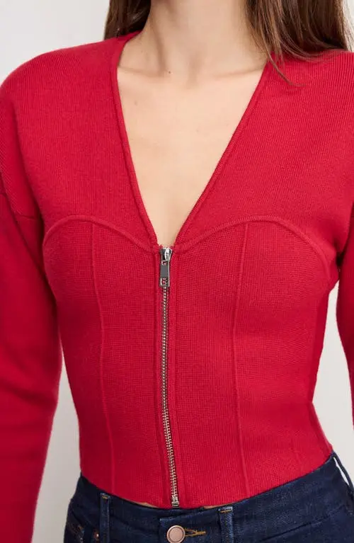 Good American Zip Front Fitted Bustier Sweater - Ruby
