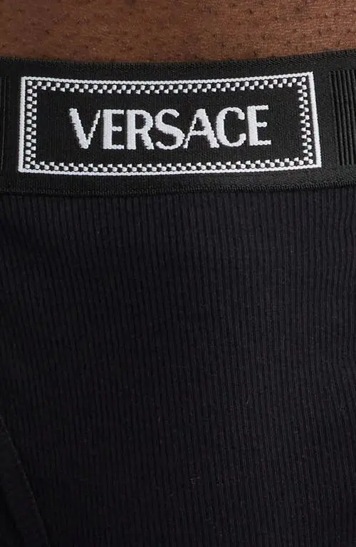 Versace 90s Logo Stretch Cotton Rib Briefs - Black
