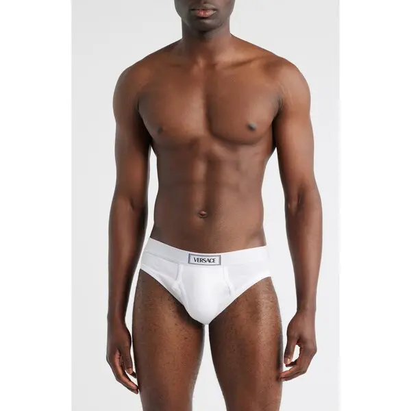 Versace 90s Logo Stretch Cotton Rib Briefs - Optical White