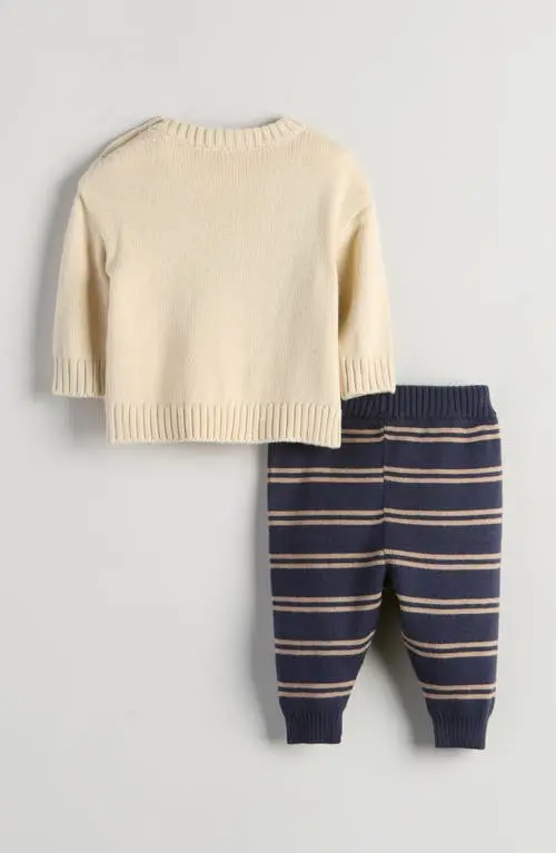 Nordstrom Icon Jacquard Sweater & Joggers Set - Beige Swan Ship- Navy Brown