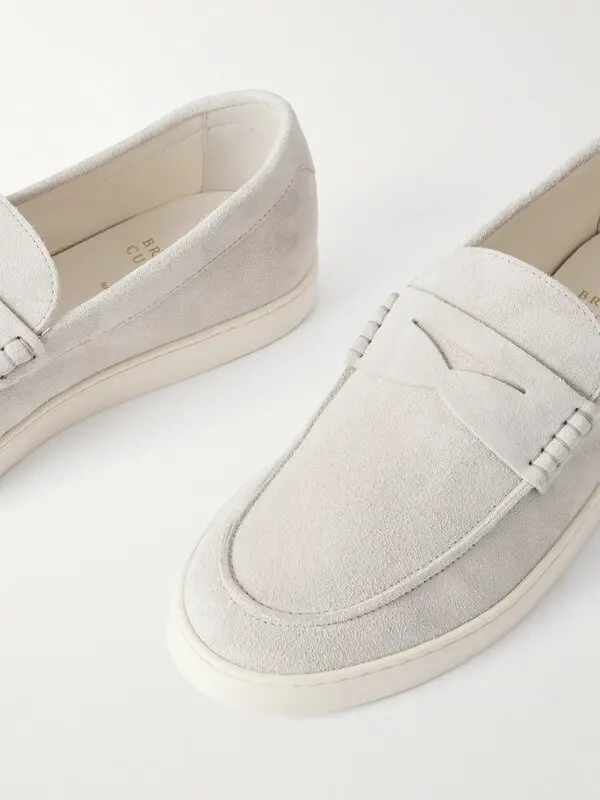 Brunello Cucinelli Suede Penny Loafers - Gray