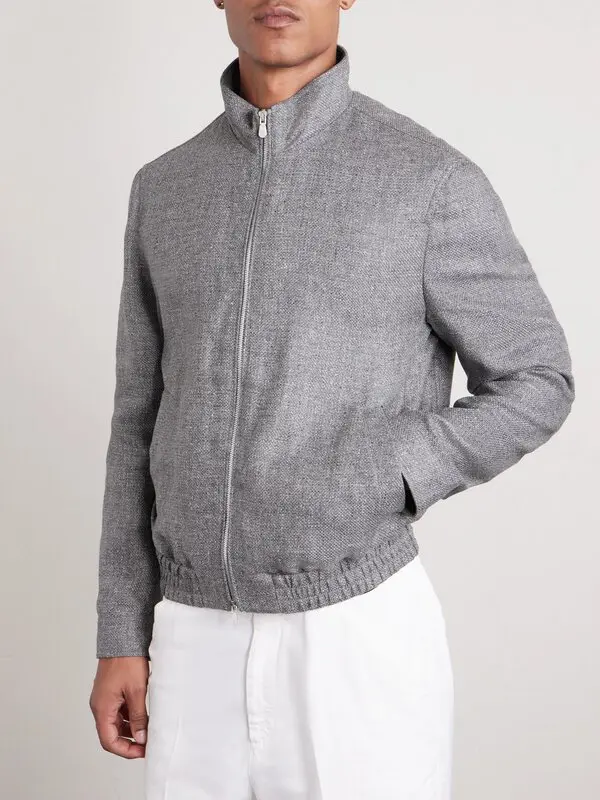 Brunello Cucinelli Wool, Linen And Silk-blend Bomber Jacket - Gray
