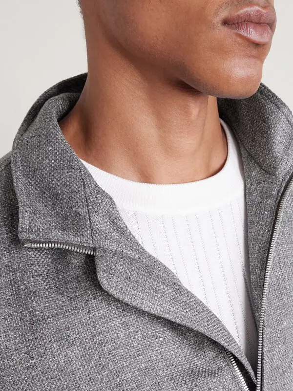 Brunello Cucinelli Wool, Linen And Silk-blend Bomber Jacket - Gray