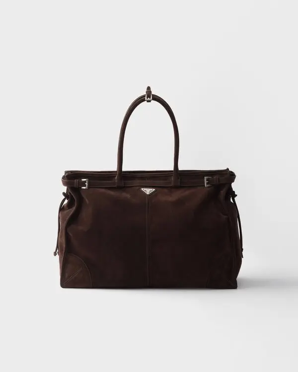 Prada Suede Tote Bag - Dark Brown