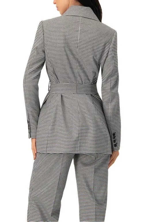IVONNE Houndstooth Blazer With Belt