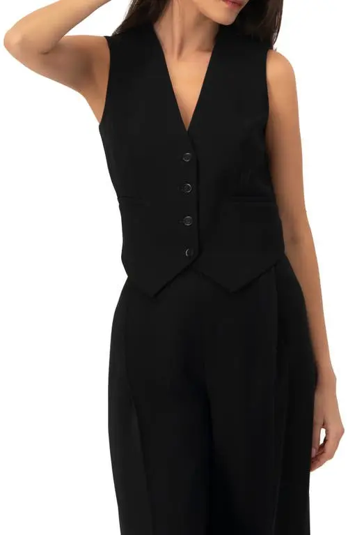 IVONNE Tailored Vest With Button Closure - Black