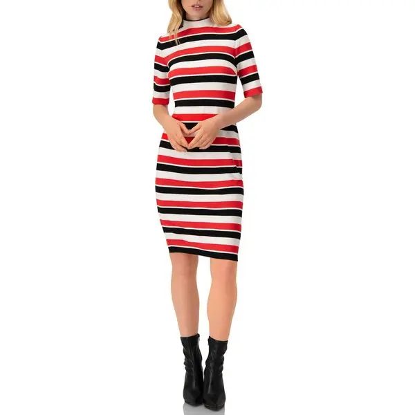 IVONNE Striped Fitted Midi Dress