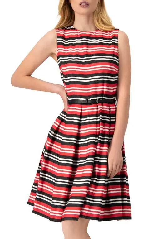 IVONNE Sleeveless Striped Fit & Flare Dress