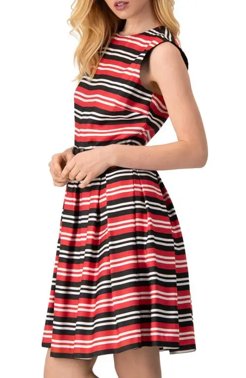 IVONNE Sleeveless Striped Fit & Flare Dress