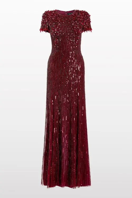 Jenny Packham Eliza Beaded Maxi Dress - Cardinal