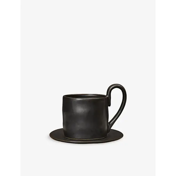 FERM LIVING Flow Stoneware Mug And Saucer 8.5cm - Black