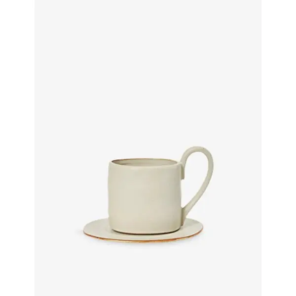 FERM LIVING Flow Stoneware Mug And Saucer 8.5cm - Off White