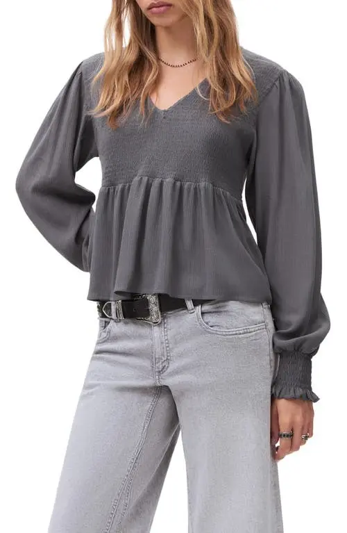 Mango Smocked Babydoll Top - Charcoal