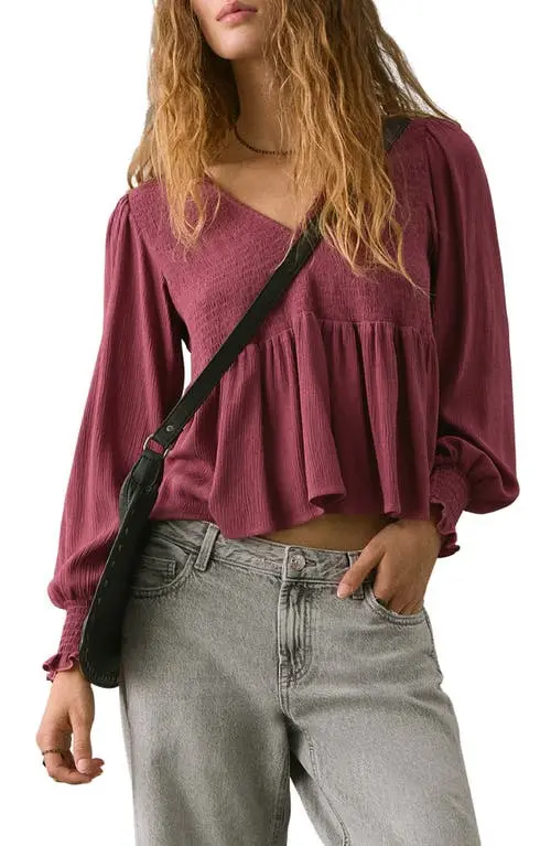 Mango Smocked Babydoll Top - Maroon