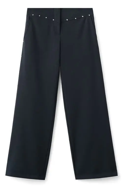 Mango Studded Low Rise Pants - Navy