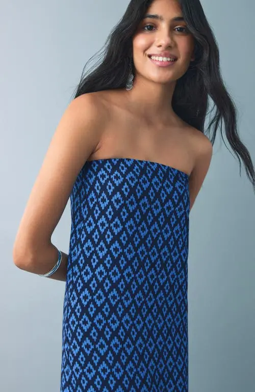 Mango Printed Strapless Maxi Dress - Navy