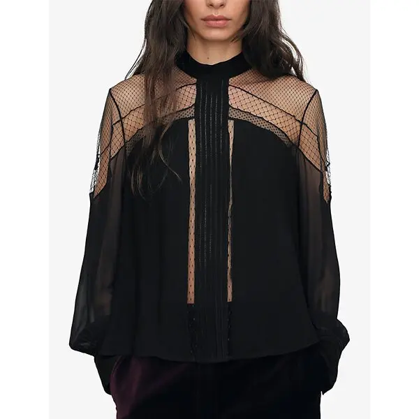 REISS Marnie Lace-insert Woven Blouse