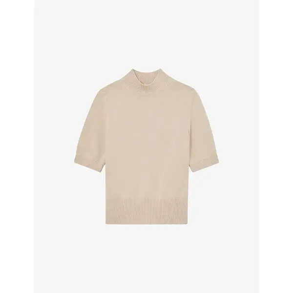 REISS Aria Funnel-neck Cotton And Wool-blend Jumper - Neutral