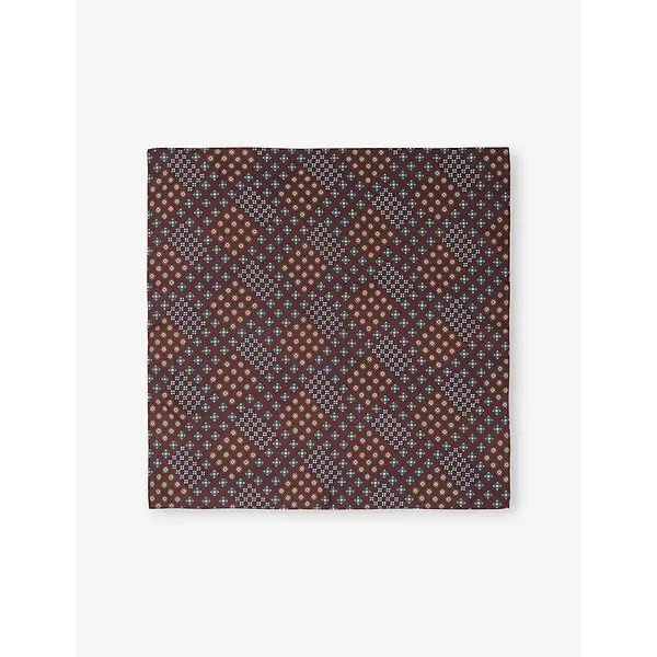 REISS Nina Graphic-print Silk Neck Tie - Burgundy