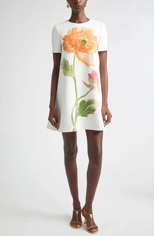 Carolina Herrera Poppy Print Stretch Crepe A-line Mini Dress