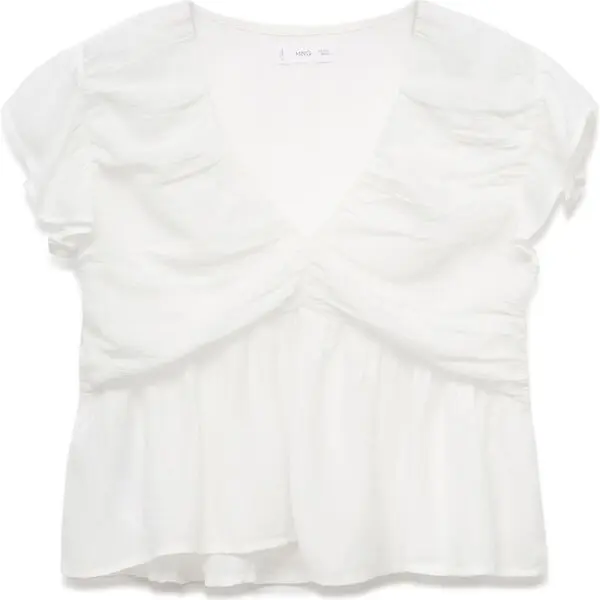 Mango Ruched Ruffle Top - Off White