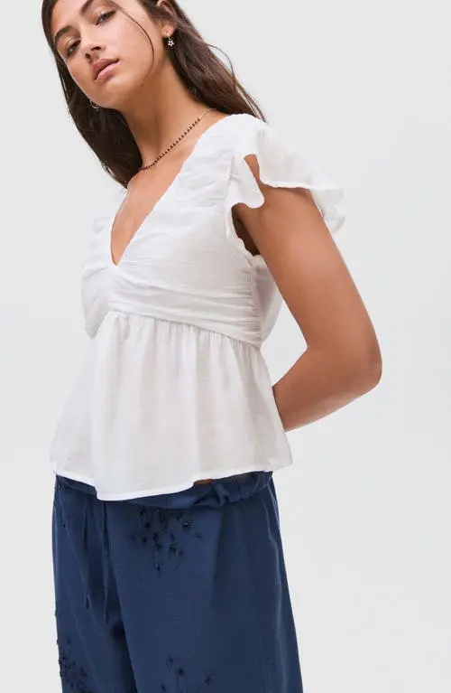Mango Ruched Ruffle Top - Off White