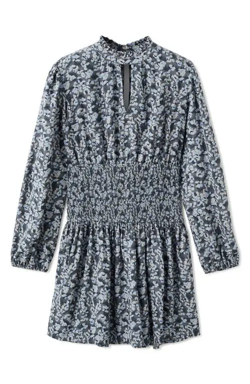 Mango Smocked Long Sleeve Dress - Blue Multi