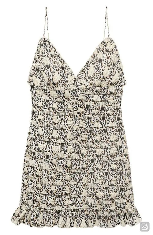 Mango Printed Ruched Cotton Minidress