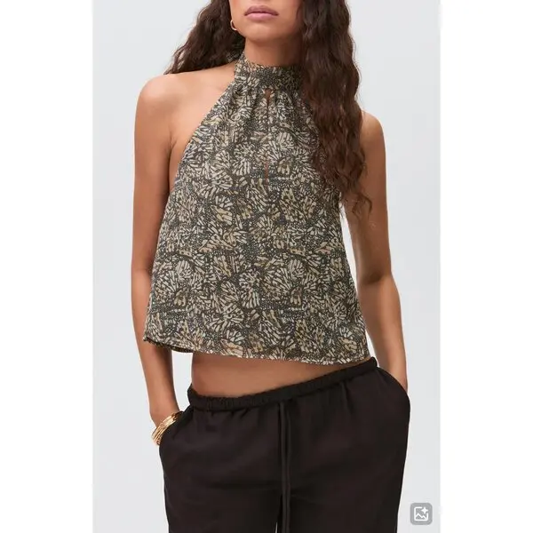 Mango Printed Halter Crop Top - Ecru