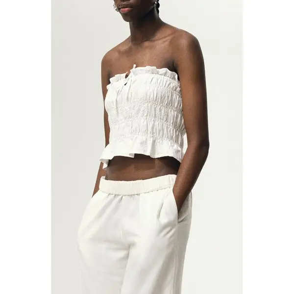 Mango Embroidered Strapless Cotton Top