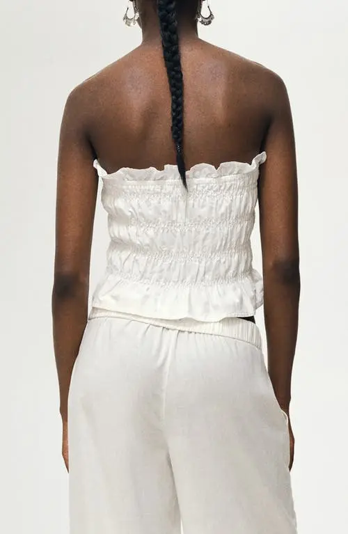 Mango Embroidered Strapless Cotton Top