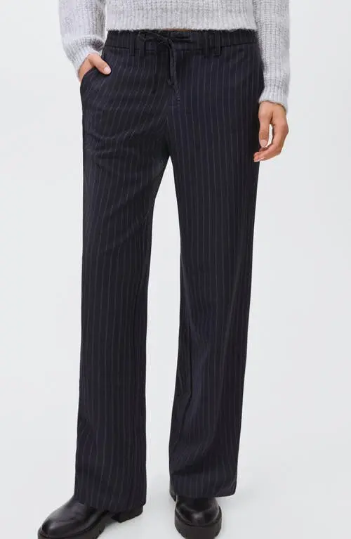 Mango Stripe Drawstring Suit Pants - Navy