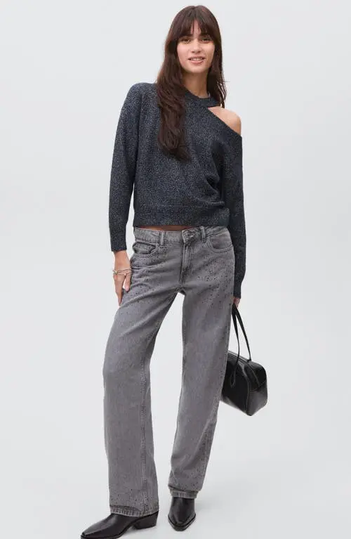 Mango Cutout Shimmering Knit Sweater