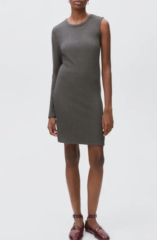 Mango Single Sleeve Ribbed Minidress - Grey