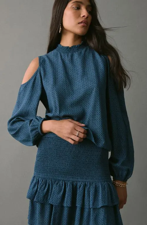 Mango Printed Tiered Skirt - Navy