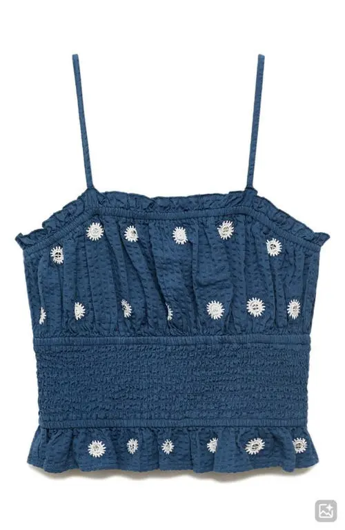 Mango Beaded Embroidered Crop Camisole - Navy