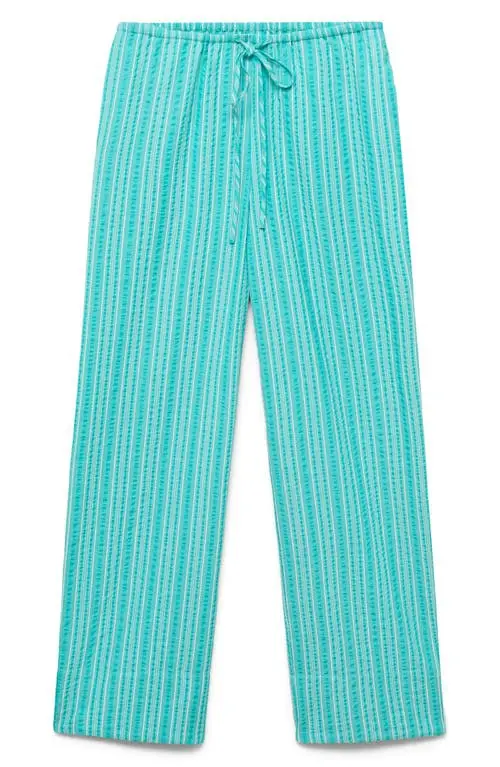 Mango Textured Stripe Cotton Drawstring Pants