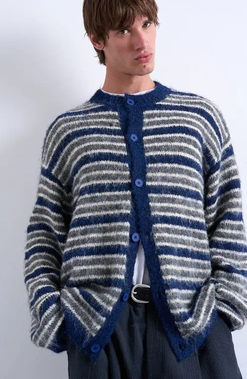 Topman Striped Crewneck Cardigan