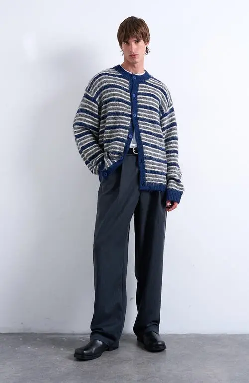 Topman Striped Crewneck Cardigan