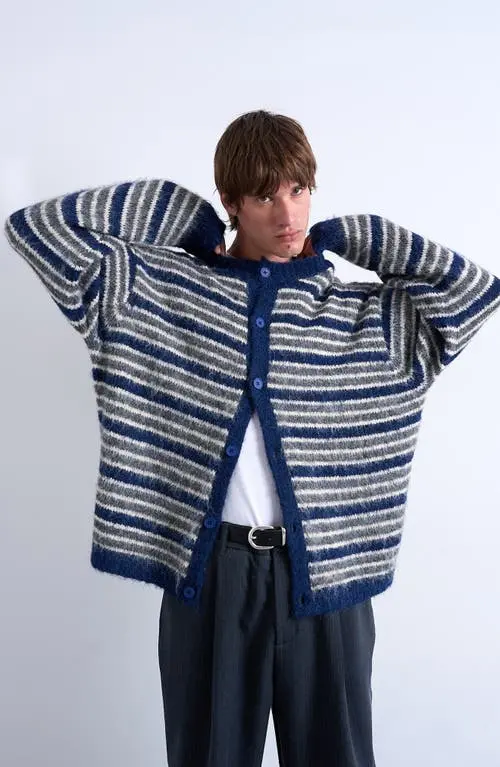 Topman Striped Crewneck Cardigan