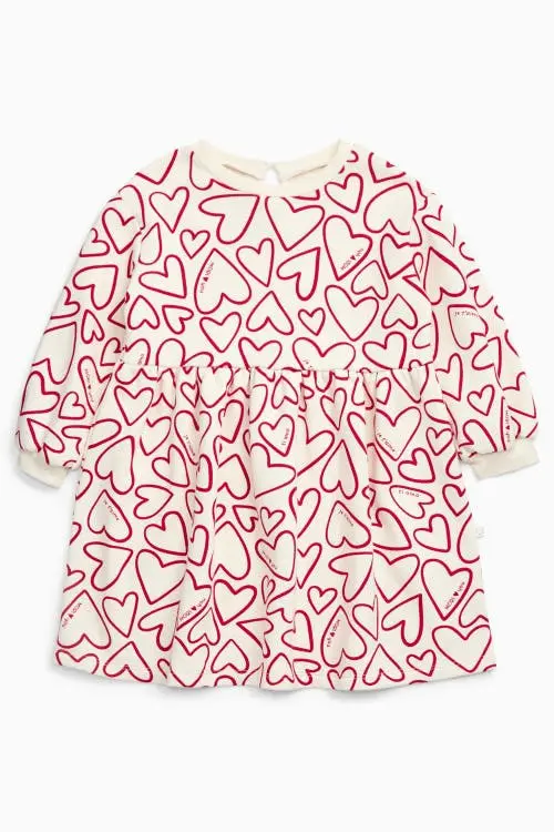 MORI Hearts Print Dress - Cream & Red