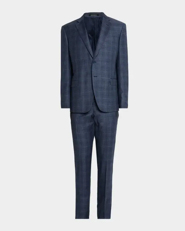 Emporio Armani Wool Super 130s Plaid G Line Suit - Fancy Blue