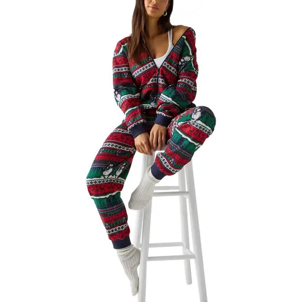 FABLETICS Cozy Fleece Hooded Jumpsuit - Frosty Day Fairisle