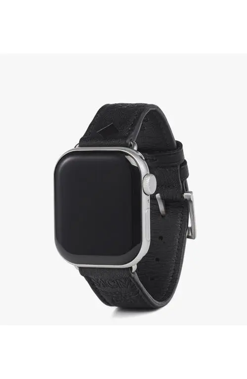 Mcm Apple Watch Band In Embossed Leather - Black