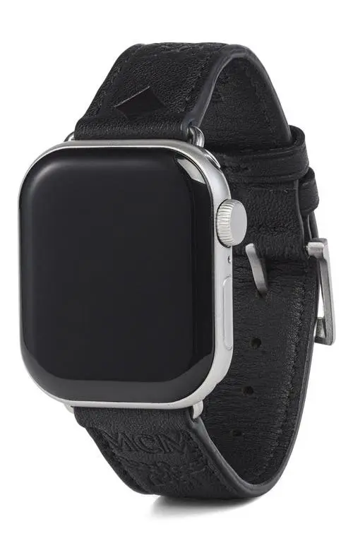 Mcm Apple Watch Band In Embossed Leather - Black