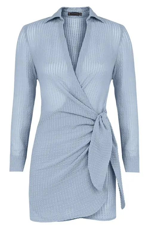 VIX PAULA HERMANNY Lia Long Sleeve Cotton Cover-up Dress - Blue