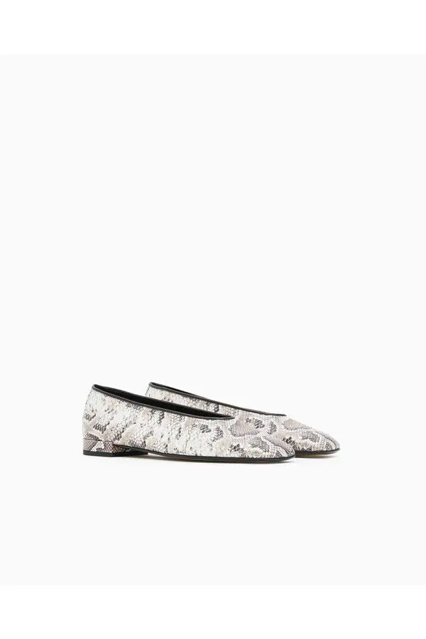 Giorgio Armani Python-print Leather Ballerinas - Red