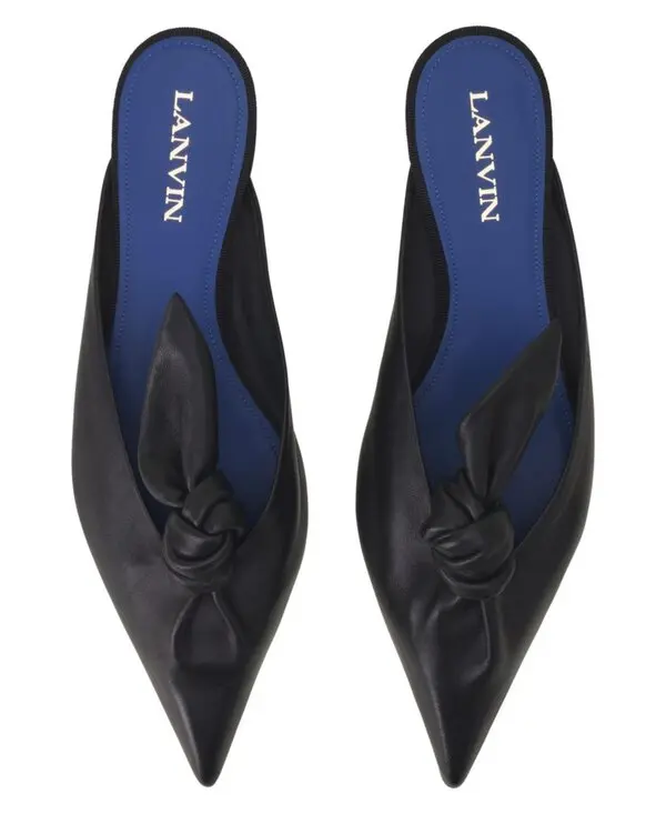 LANVIN Midnight Step Leather Bow Mule - Black