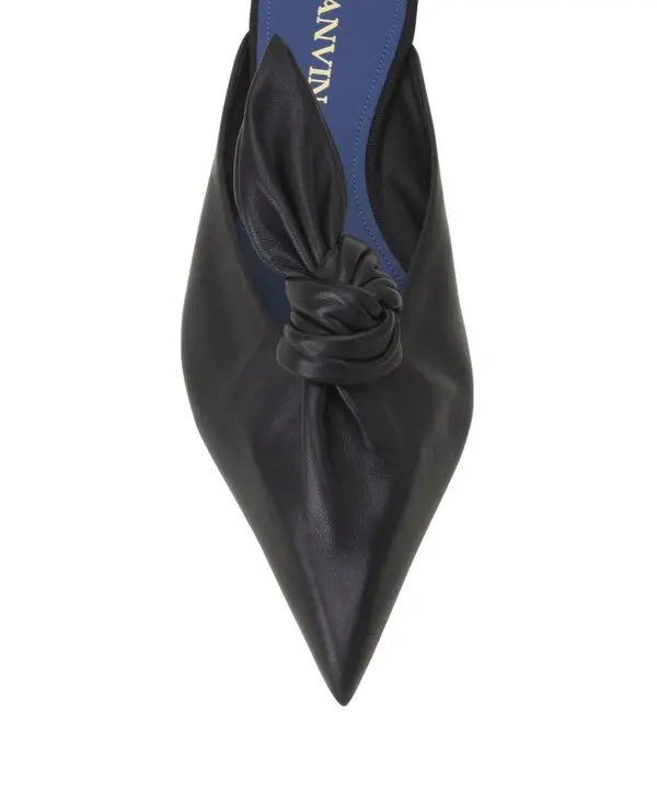 LANVIN Midnight Step Leather Bow Mule - Black