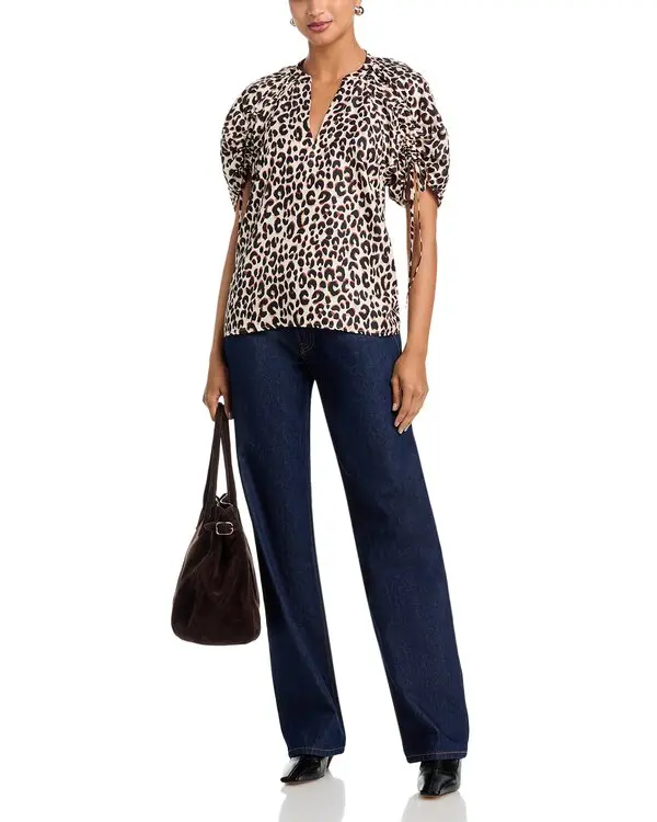 3.1 Phillip Lim Leopard Print Ruched Sleeve Top